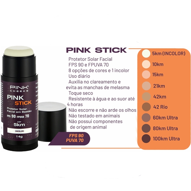 Pink Stick Protetor Solar Facial FPS90 FPUVA70 14g - Pink Cheeks - PINK ...