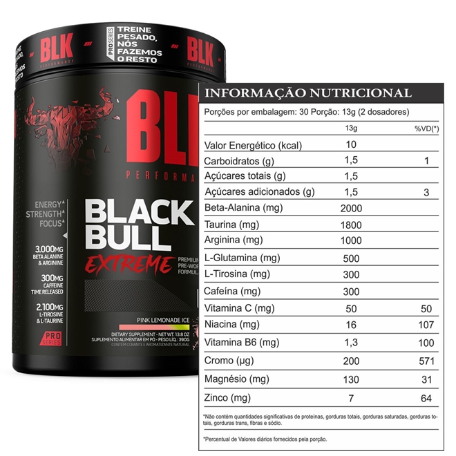 Pré-treino Black Bull (PT) 390G - BLK - BLACK BULL PRÉ TREINO (PT) 390G ...