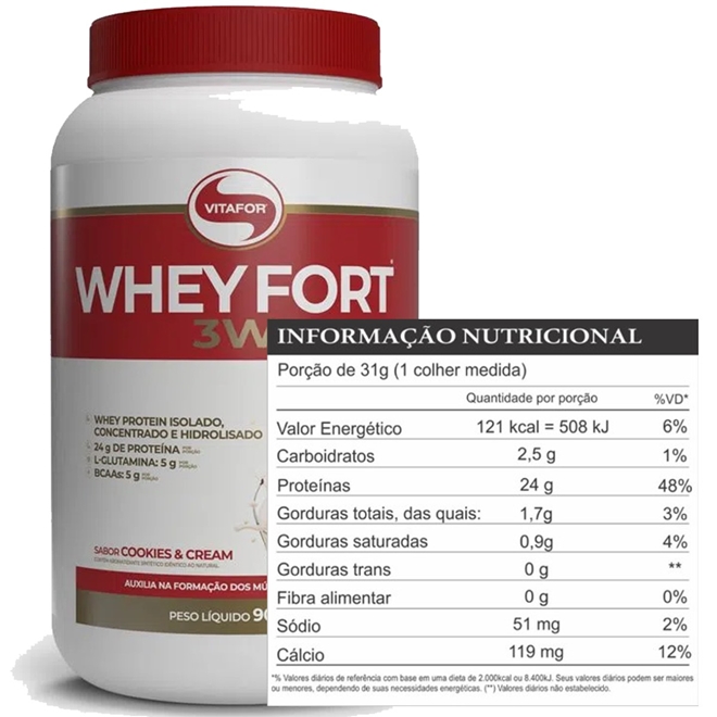 Whey Protein Whey Fort 3W 900g - Vitafor - WHEY FORT 3W (PT) 900G - VITAFOR - VITAFOR