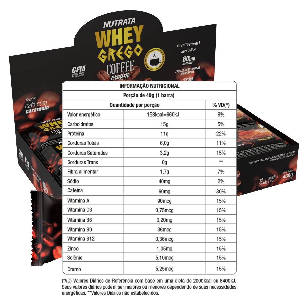 Barra de Proteína Whey Grego Coffee Cream 12un x 40g - Nutrata - BARRA ...