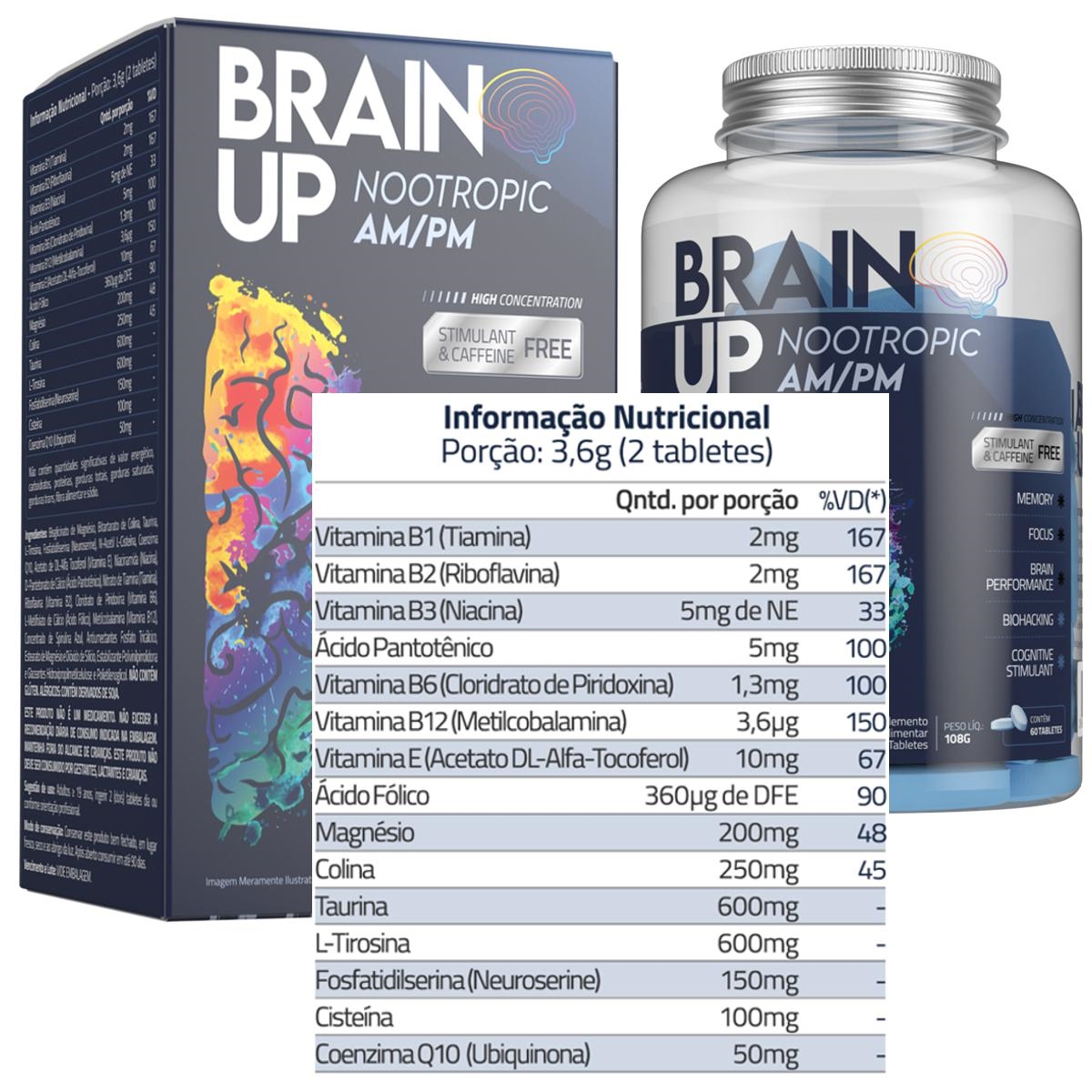 Nootrópico Brain Up AM/PM Sem Cafeína 60Tabletes - True Source ...
