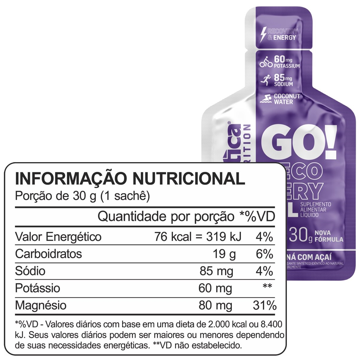 Carboidrato Gel Go! Recovery (10x30g) - Atlhetica Nutrition - GO! RECOVERY GEL (10SCX30G ...