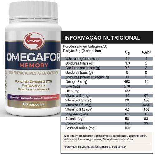 Ômegafor Memory Ômega 3 TG com Fosfatidilserina 60 caps - Vitafor ...