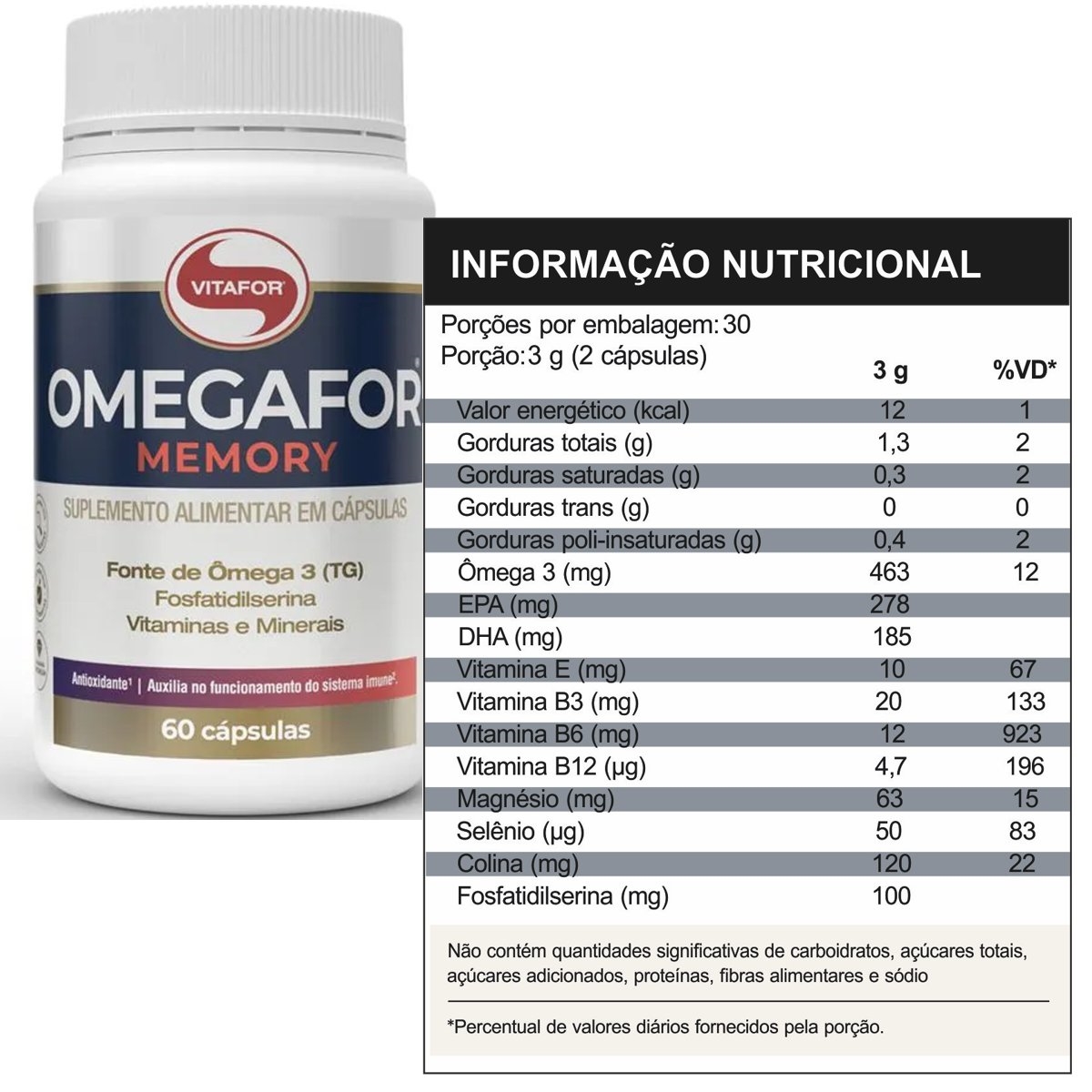 Ômegafor Memory Ômega 3 TG com Fosfatidilserina 60 caps - Vitafor ...